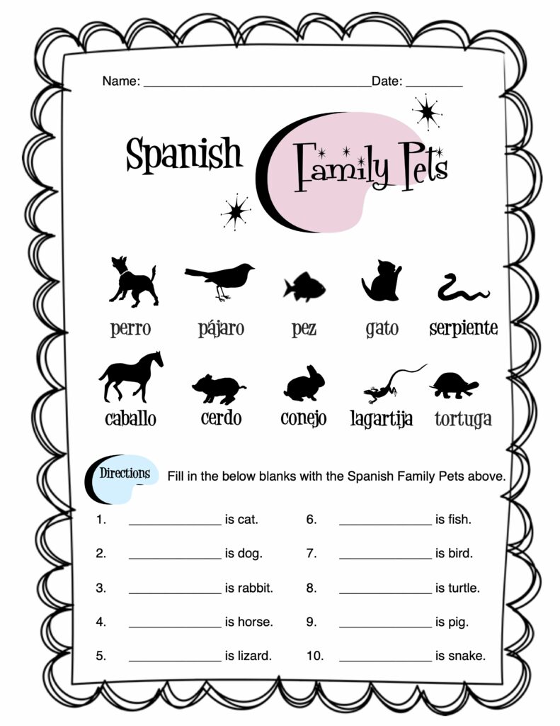 Spanish Family Pets Worksheet Packet | Made By Teachers