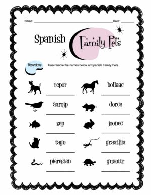 Spanish Family Pets Worksheet Packet | Made By Teachers