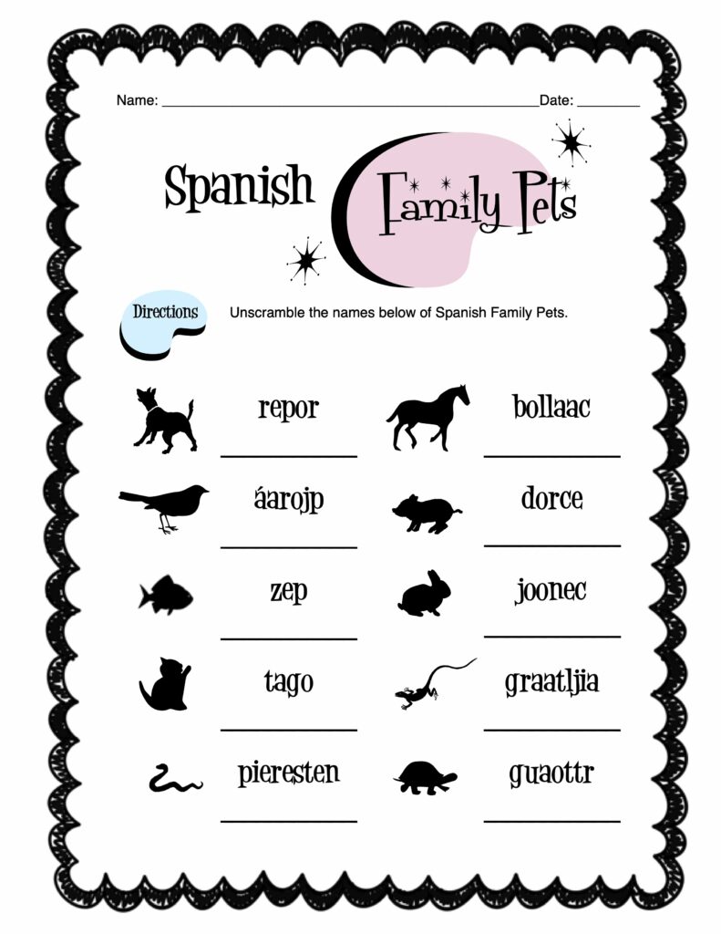 Spanish Family Pets Worksheet Packet | Made By Teachers