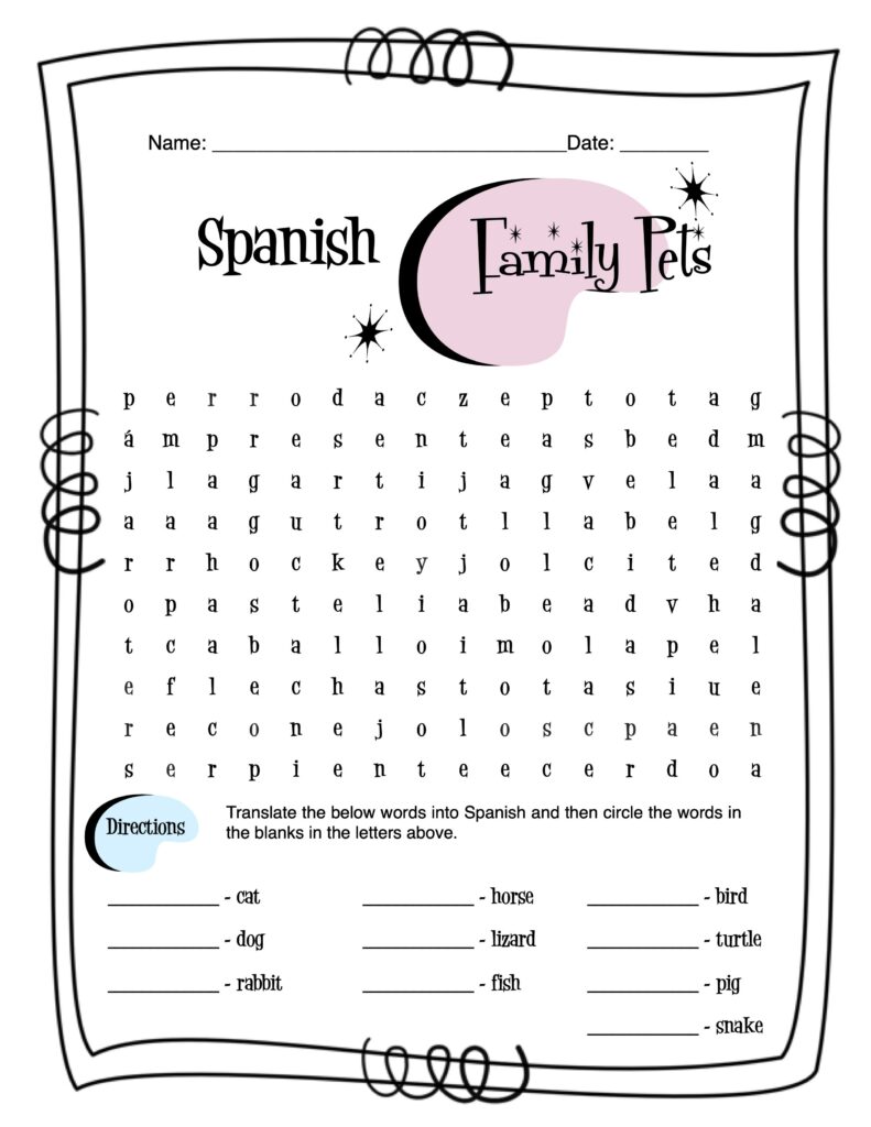 Spanish Family Pets Worksheet Packet | Made By Teachers