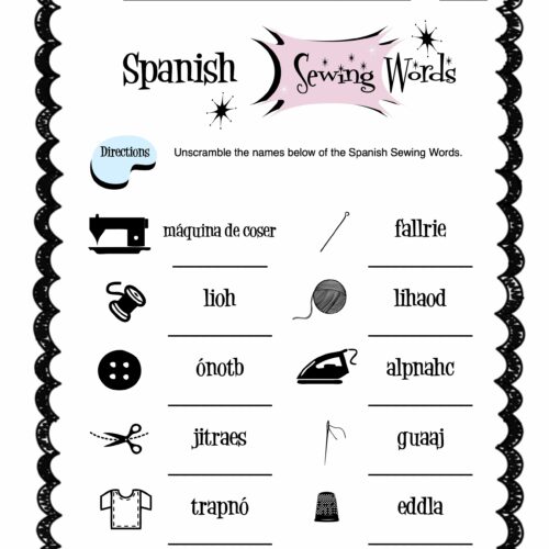 Spanish Sewing Words Worksheet Packet | Made By Teachers