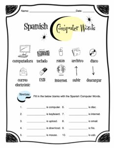 Spanish Computer & Tech Words Worksheet Packet - Made By Teachers