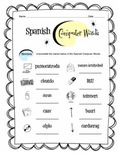 Spanish Computer & Tech Words Worksheet Packet | Made By Teachers