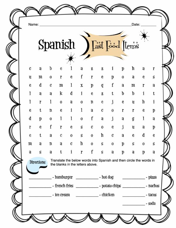 Spanish Fast Food Items Worksheet Packet | Made By Teachers