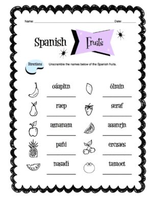 Spanish Fruits Worksheet Packet | Made By Teachers