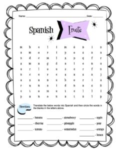 Spanish Fruits Worksheet Packet | Made By Teachers