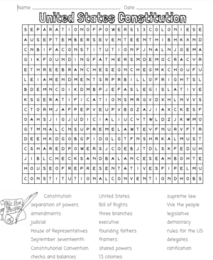 United States Constitution Word Search | Made By Teachers