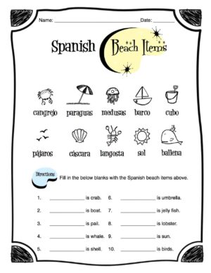 Spanish Beach Words Vocabulary Word List Worksheet & Answer Key | Made ...