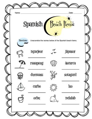 Spanish Beach Words Worksheet Packet | Made By Teachers