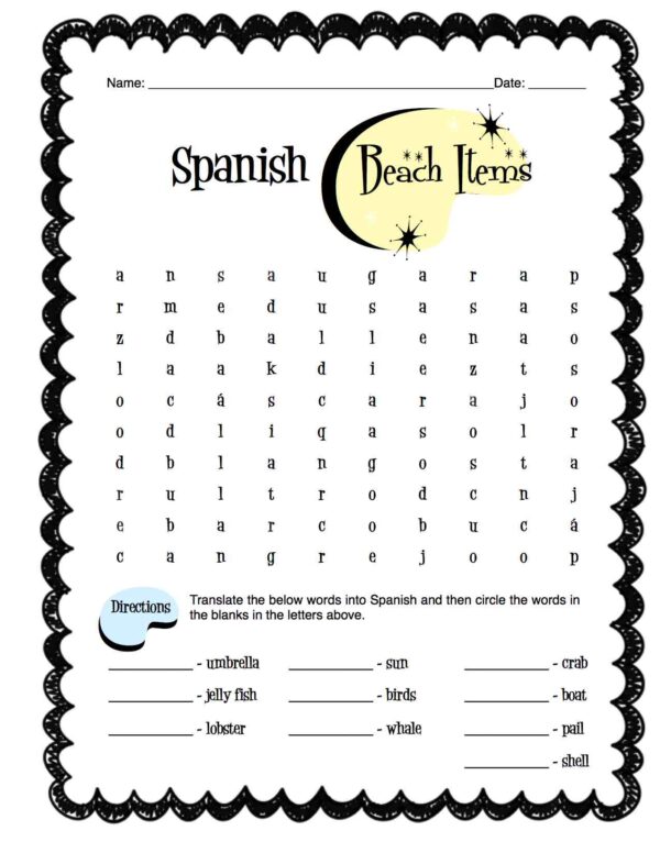 Spanish Beach Words Worksheet Packet Made By Teachers Spanish Beach Words Worksheet Packet Made By Teachers