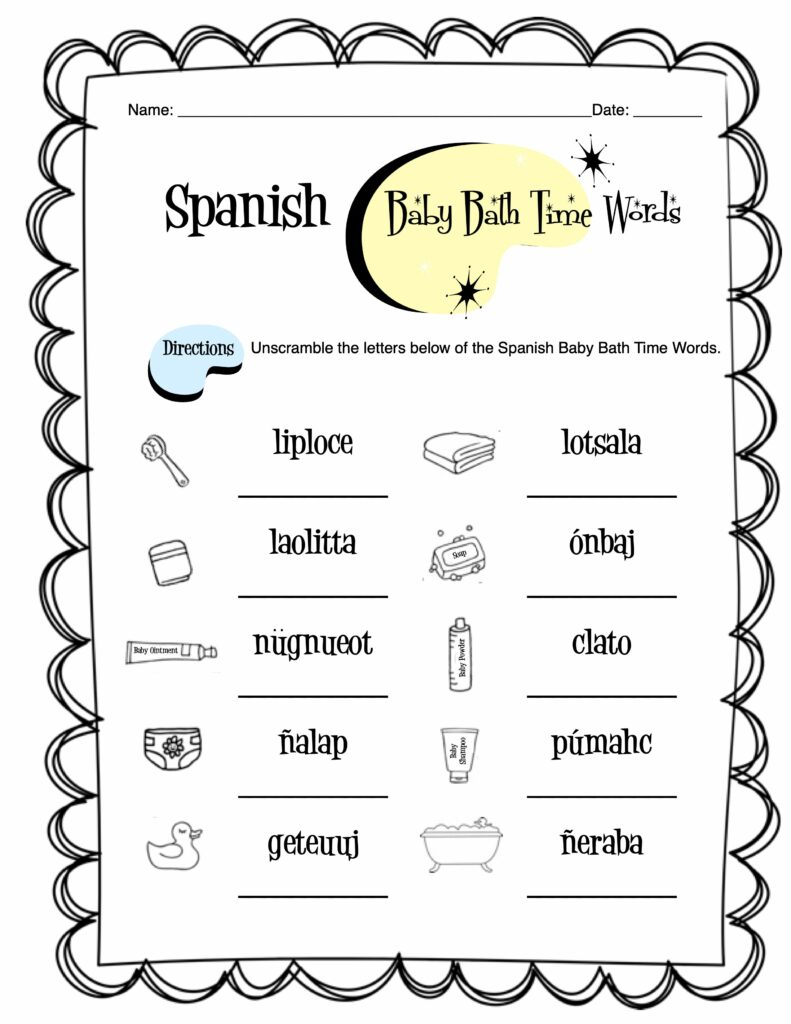 Spanish Baby Bath Time Worksheet Packet | Made By Teachers