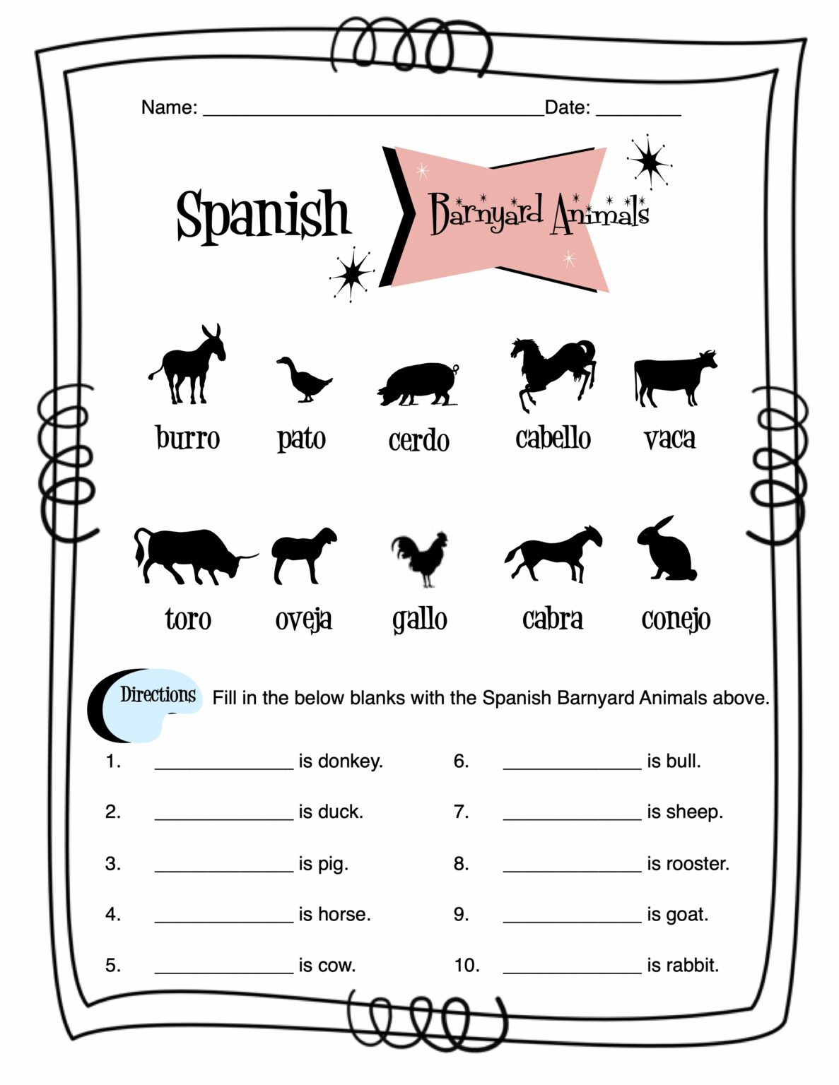 Spanish Barnyard Animals Worksheet Packet | Made By Teachers