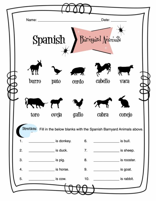 Spanish Barnyard Animals Worksheet Packet | Made By Teachers