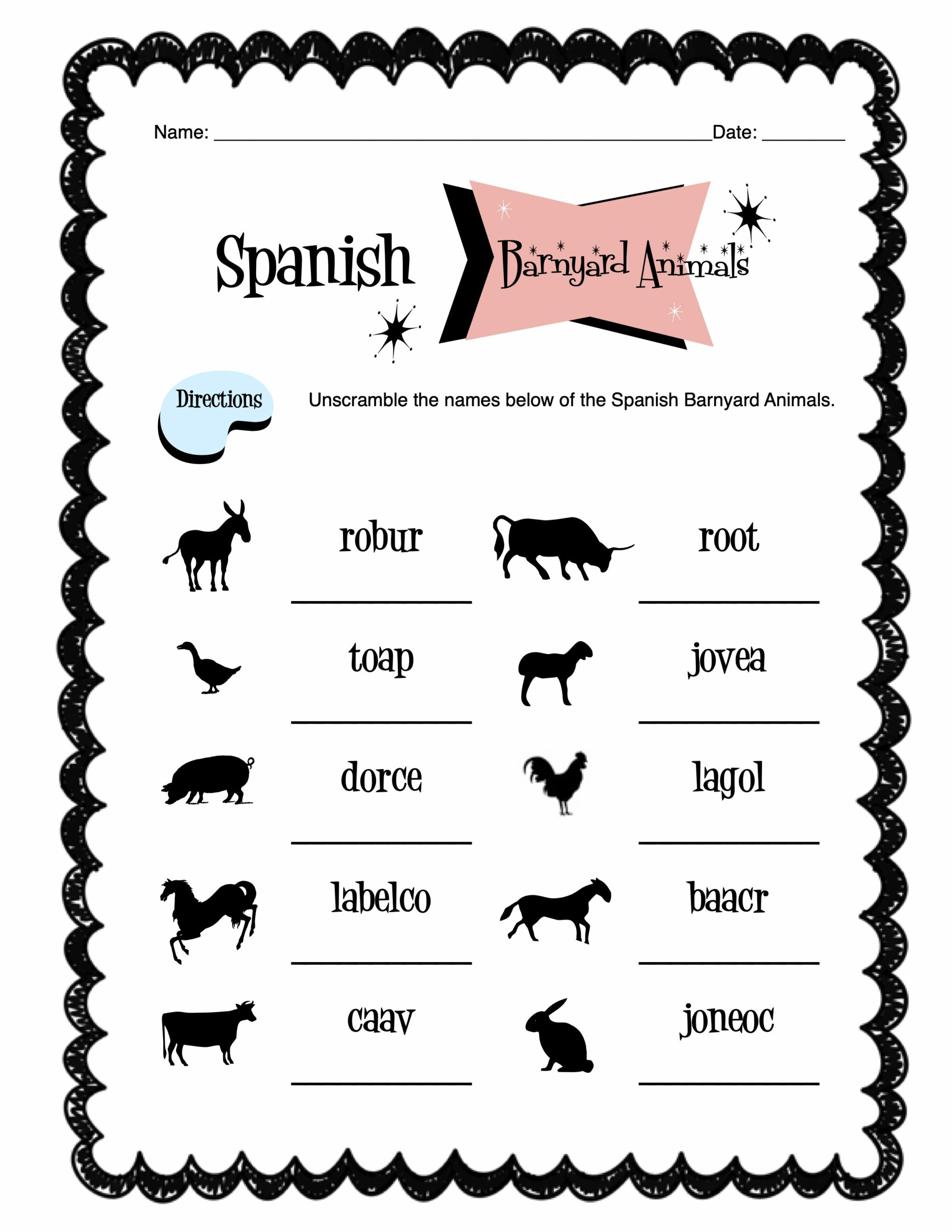 Spanish Barnyard Animals Worksheet Packet | Made By Teachers
