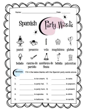 Spanish Party Items Worksheet Packet | Made By Teachers