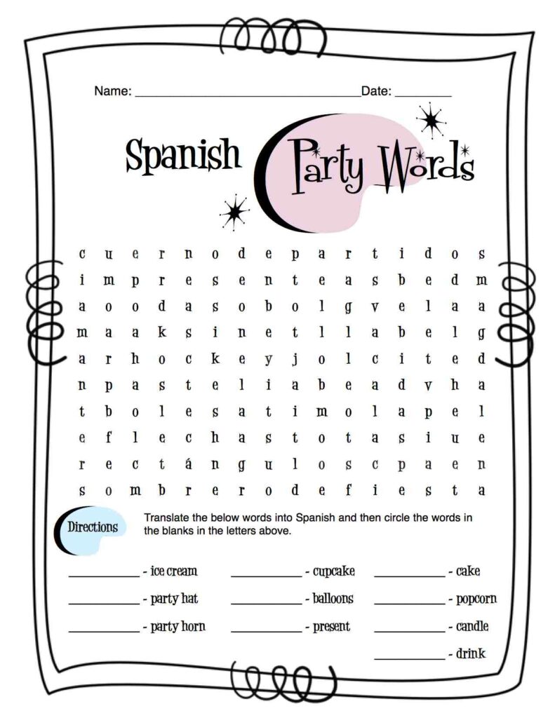 Spanish Party Items Worksheet Packet | Made By Teachers