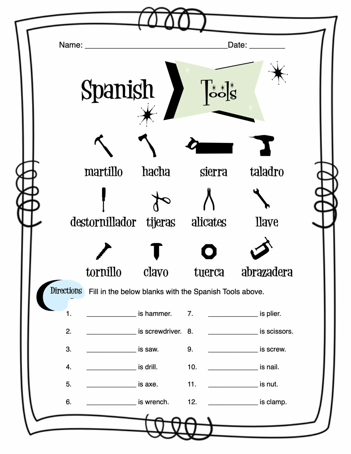 Spanish Tools Worksheet Packet | Made By Teachers