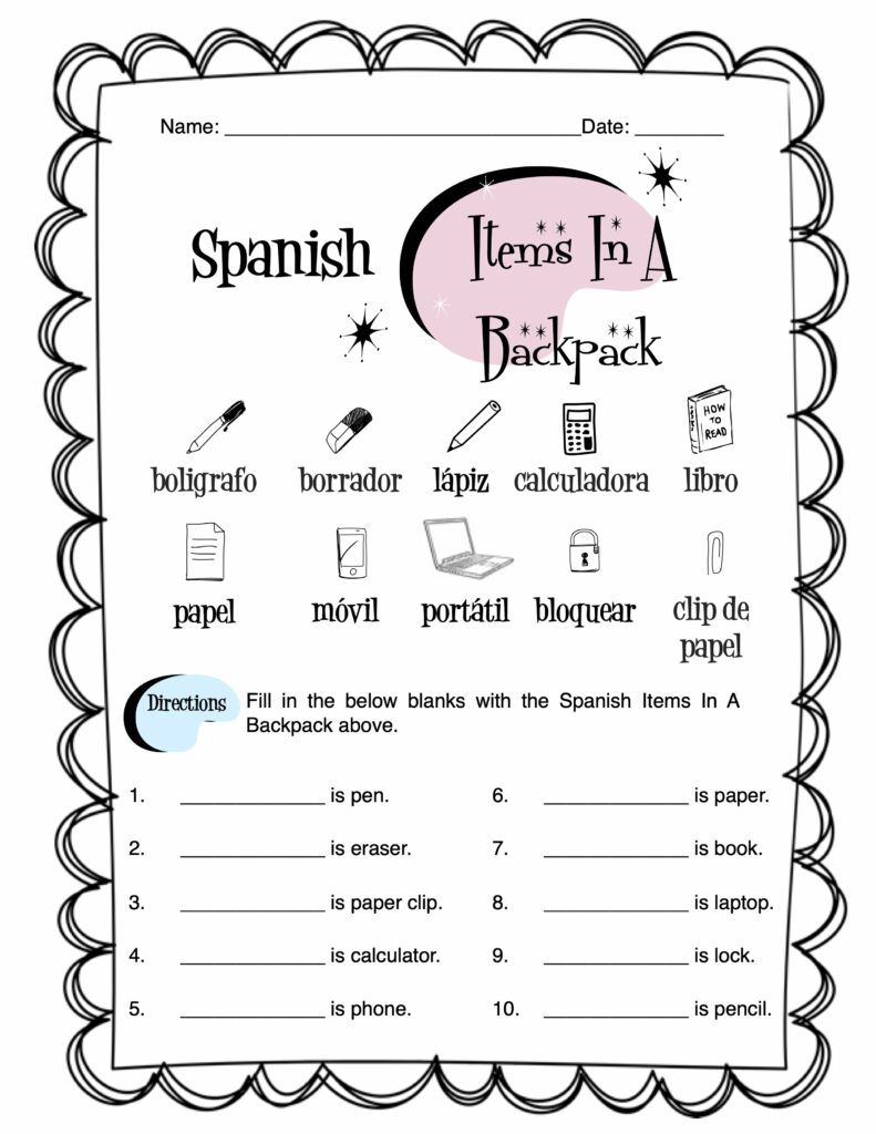 Spanish Party Vocabulary Word List Column Worksheet | Made By Teachers
