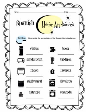 Spanish Home Appliance Words Worksheet Packet | Made By Teachers
