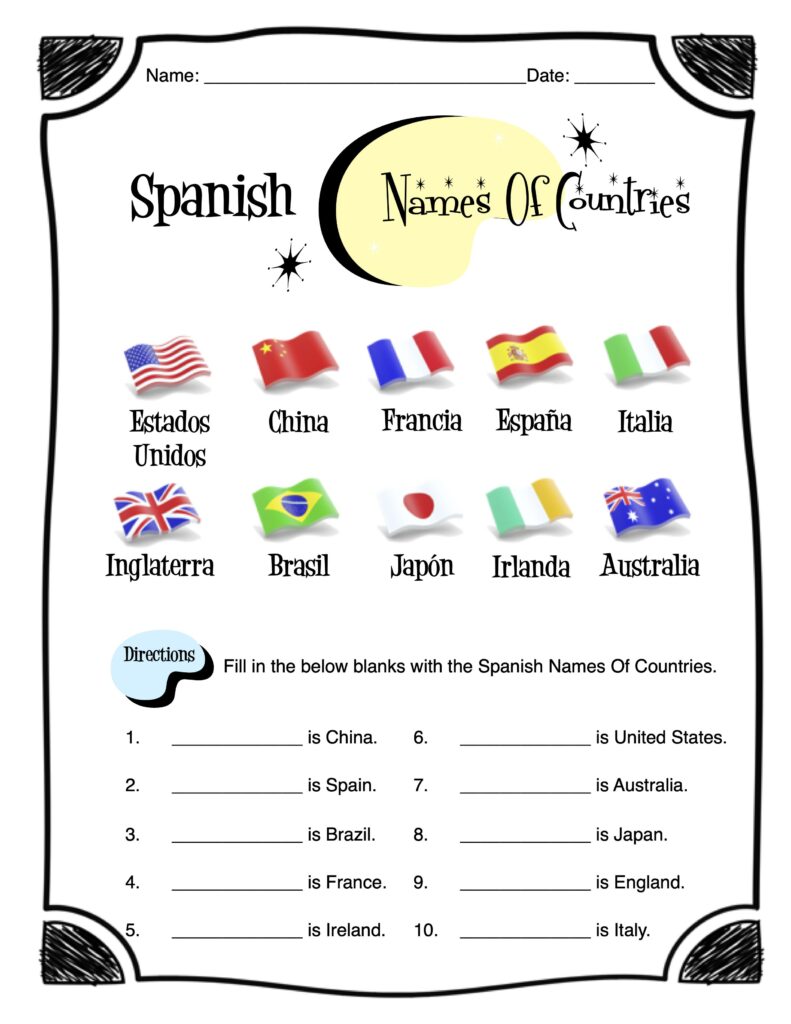 Spanish Names of Countries Worksheet Packet | Made By Teachers