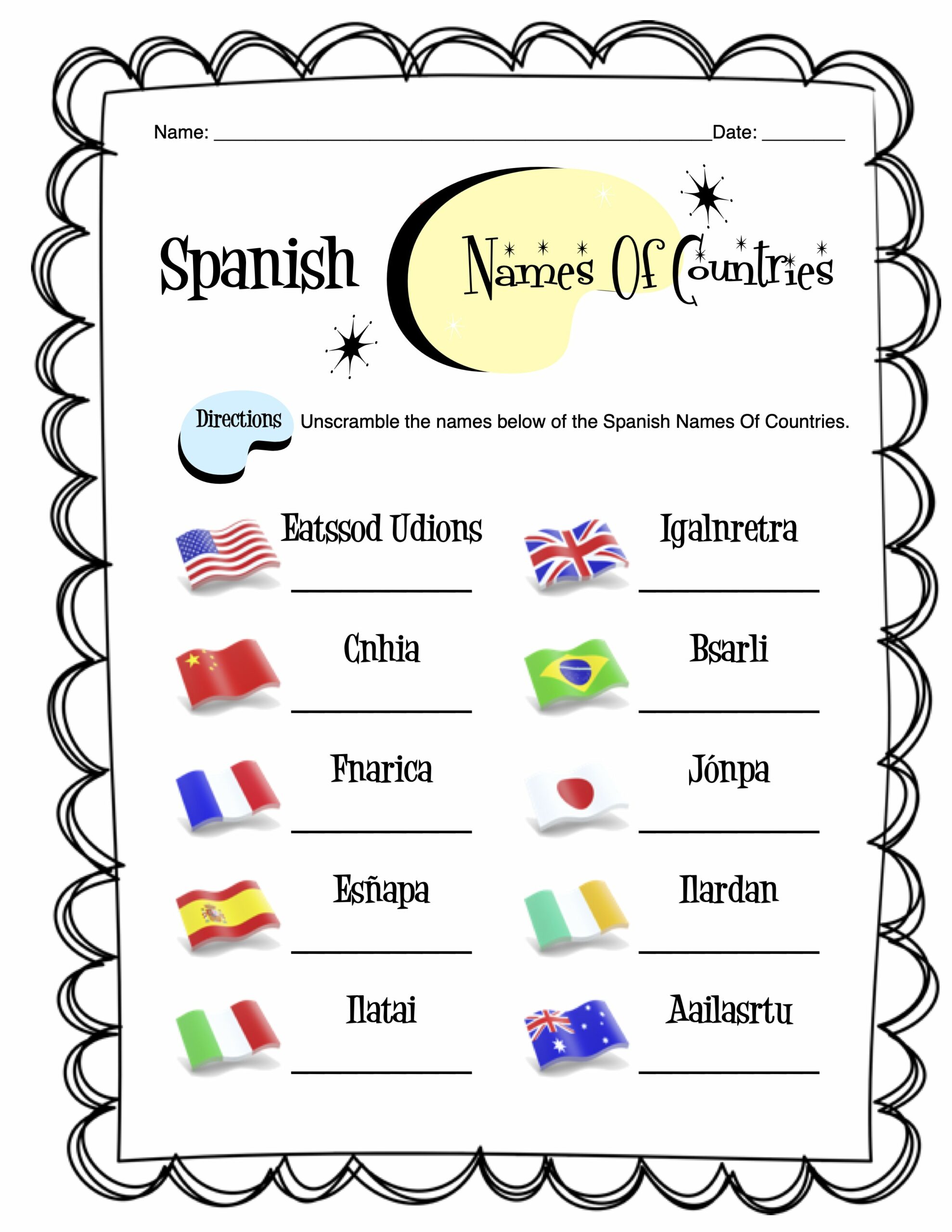 Spanish Names of Countries Worksheet Packet | Made By Teachers