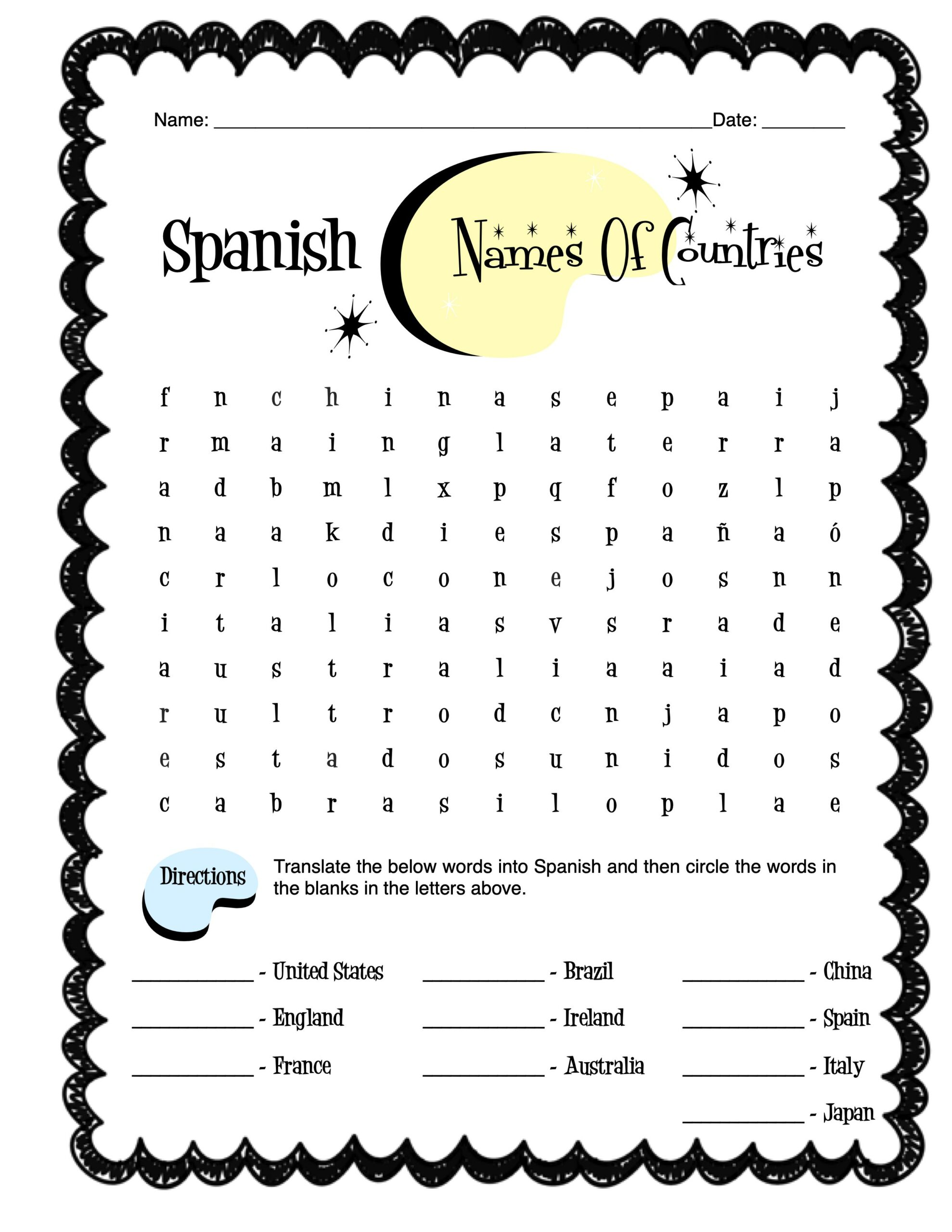 Spanish Names of Countries Worksheet Packet | Made By Teachers