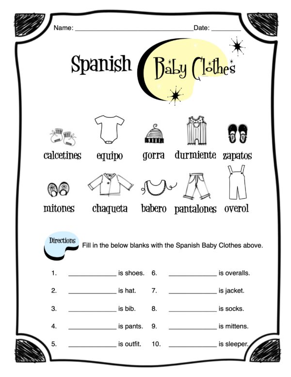 Spanish Baby Clothes Worksheet Packet | Made By Teachers