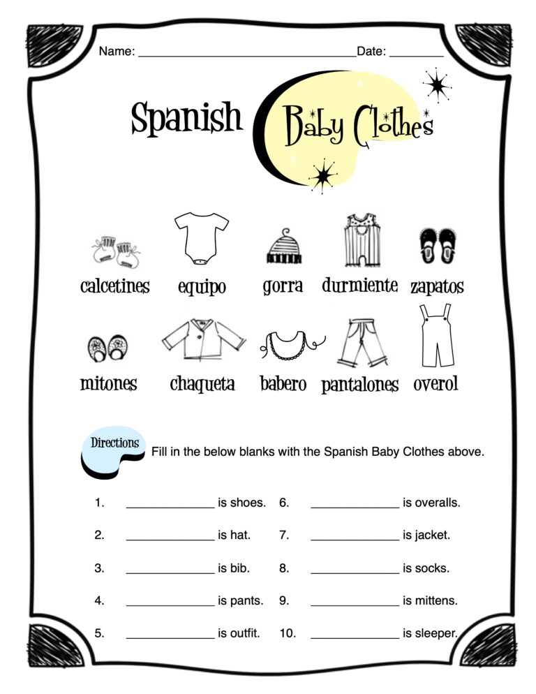 Spanish Baby Clothes Worksheet Packet | Made By Teachers