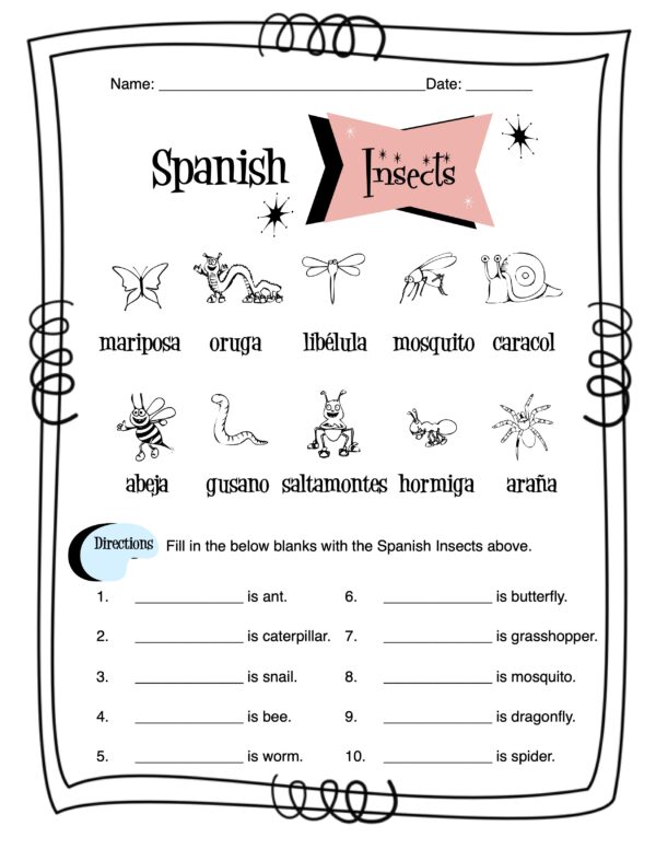 Spanish Insects Worksheet Packet | Made By Teachers