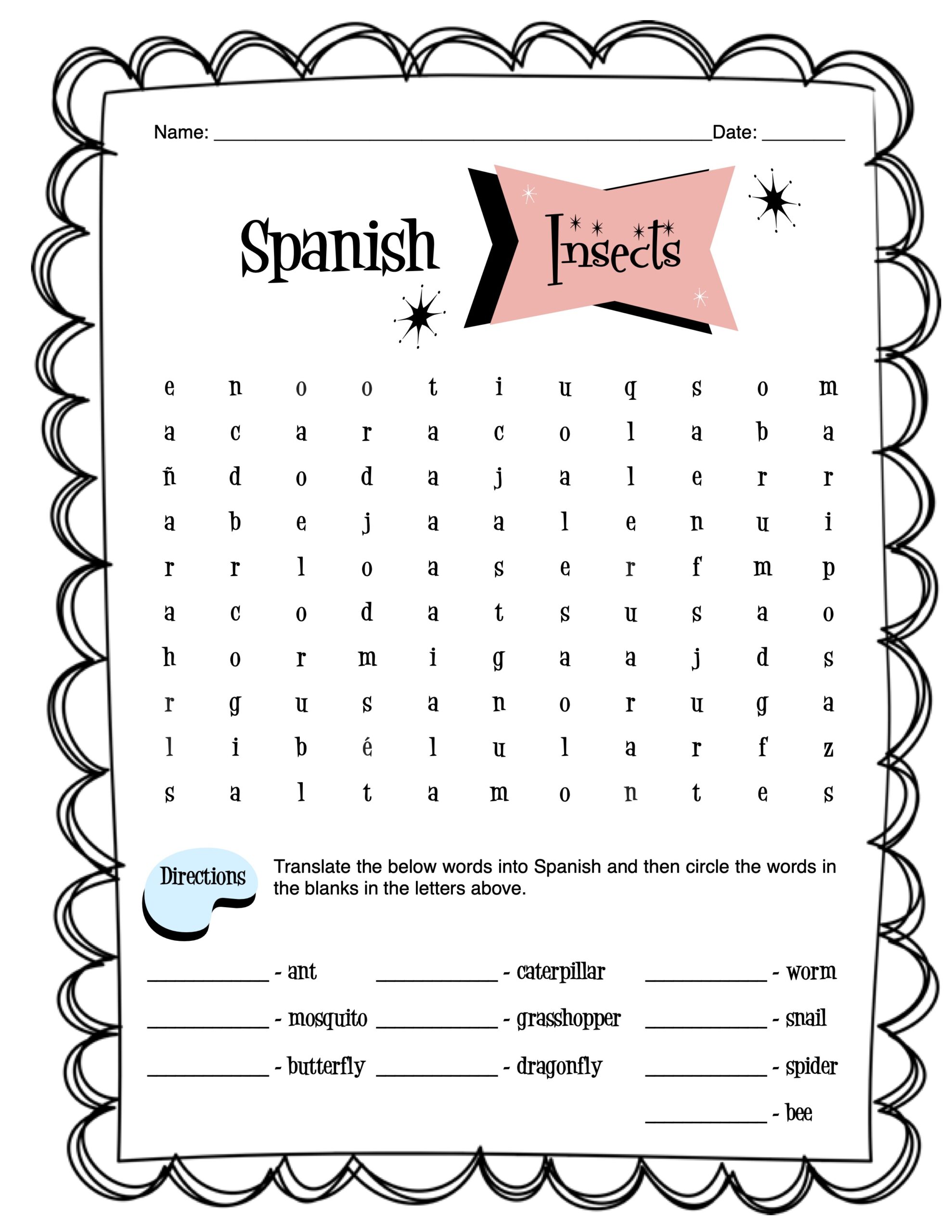 Spanish Insects Worksheet Packet | Made By Teachers