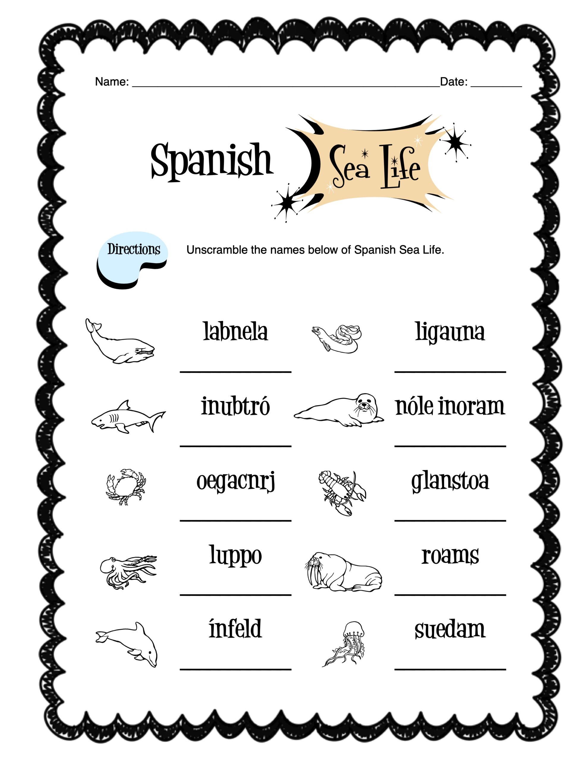Spanish Sea Life Worksheet Packet | Made By Teachers