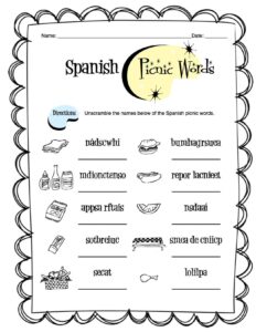 Spanish Picnic Words Worksheet Packet | Made By Teachers