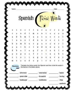 Spanish Picnic Words Worksheet Packet | Made By Teachers