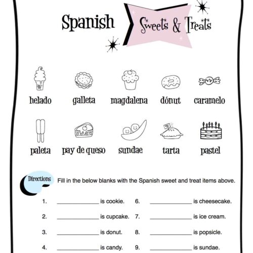 Spanish Sweets & Treats Words Worksheet Packet | Made By Teachers