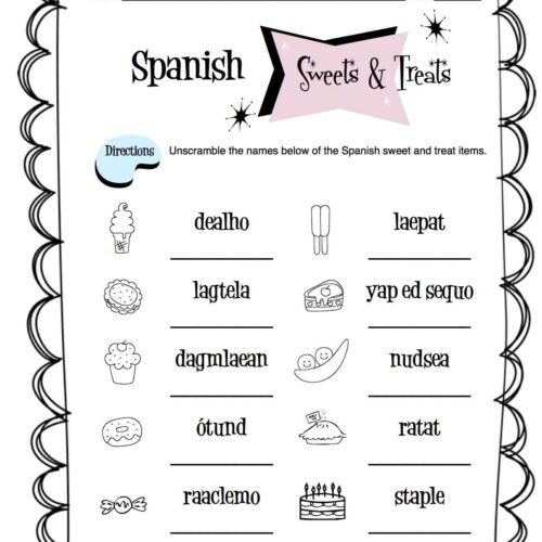 Spanish Sweets & Treats Words Worksheet Packet | Made By Teachers