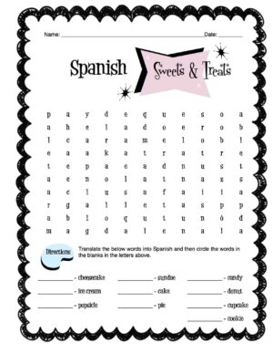 Spanish Sweets & Treats Words Worksheet Packet | Made By Teachers