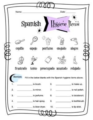 Spanish Hygiene Words Worksheet Packet | Made By Teachers