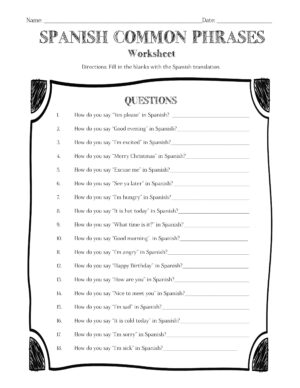 Spanish Common Phrases Information Sheet, Worksheet And Answer Key ...