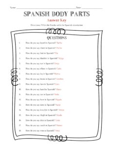 Spanish Body Parts Information Sheet, Worksheet And Answer Key | Made ...