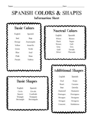Spanish Colors & Shapes Information Sheet, Worksheet And Answer Key ...
