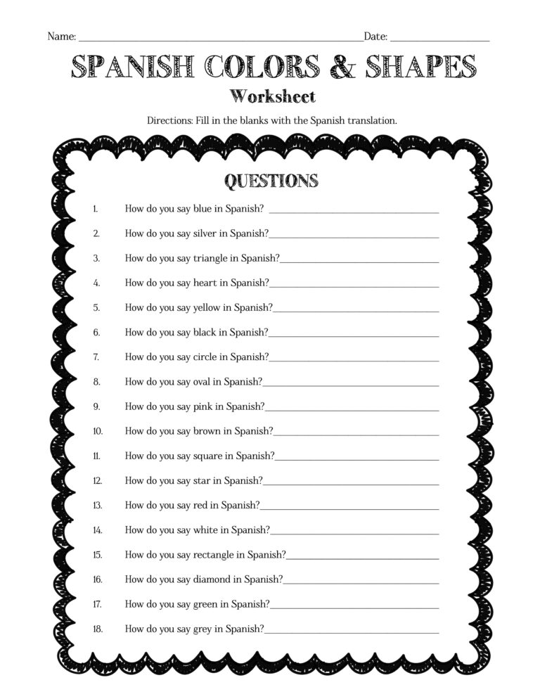 Spanish Colors & Shapes Information Sheet, Worksheet And Answer Key ...