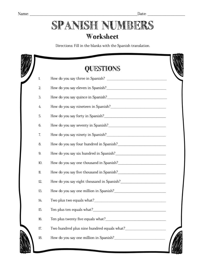 Spanish Numbers Information Sheet, Worksheet & Answer Key | Made By ...
