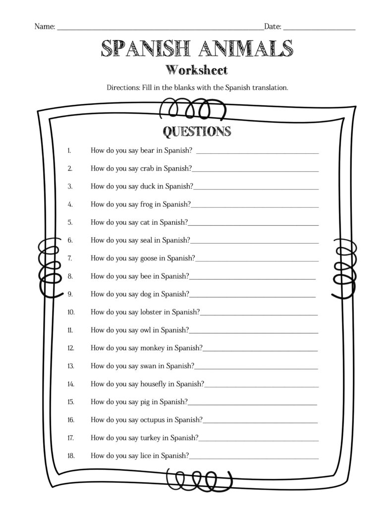 Spanish Animals Information Sheet, Worksheet And Answer Key | Made By ...