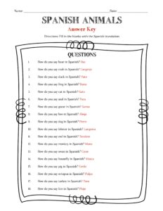 Spanish Animals Information Sheet, Worksheet And Answer Key - Made By ...