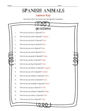 Spanish Animals Information Sheet, Worksheet And Answer Key | Made By ...
