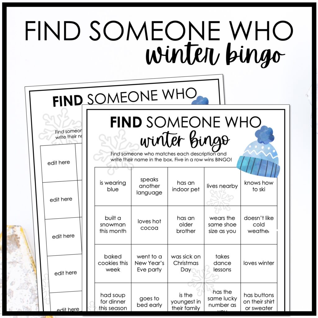 Winter Find Someone Who Printable Bingo Game, Holiday Party Game ...