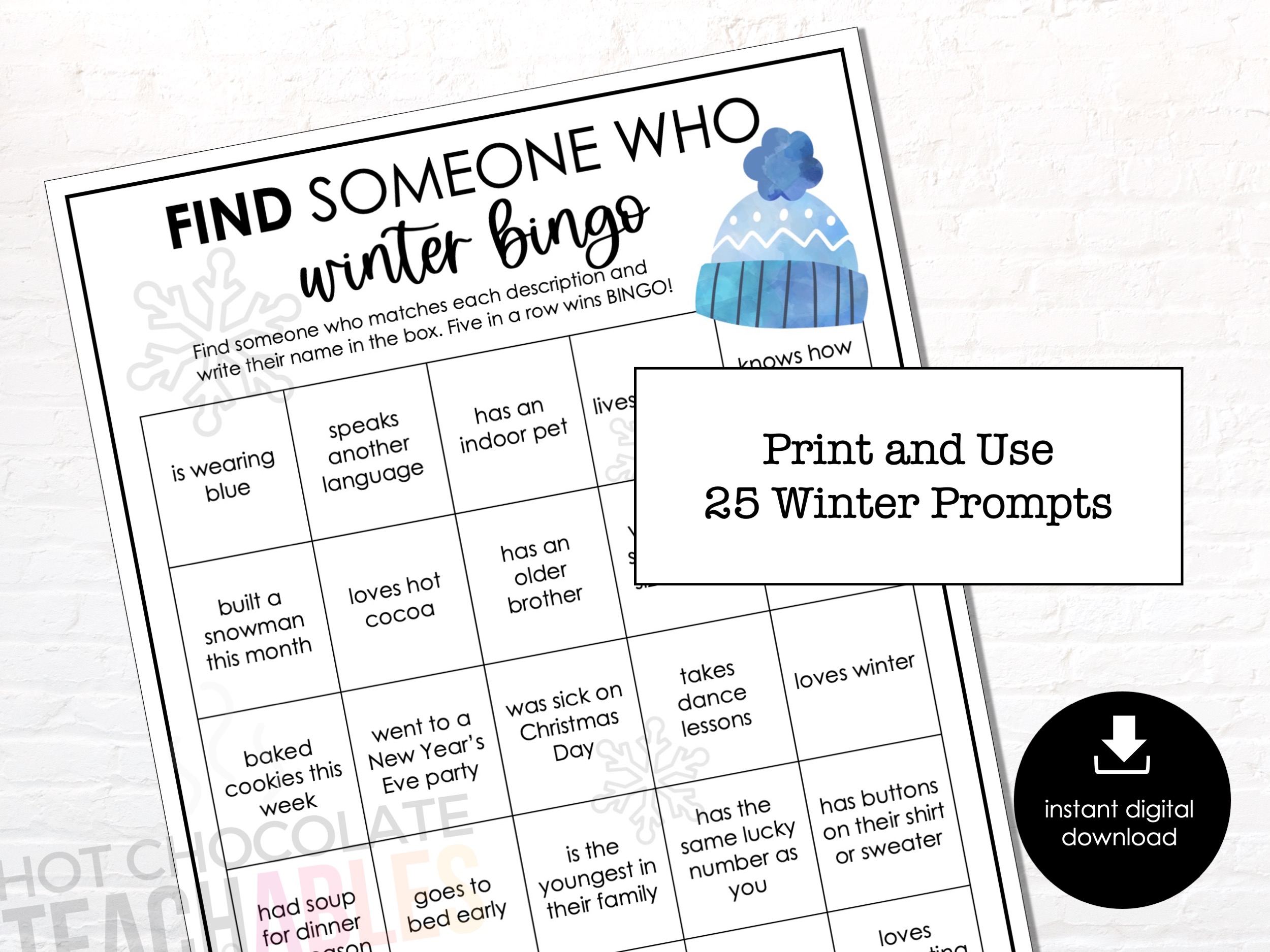 Winter Find Someone Who Printable Bingo Game, Holiday Party Game ...