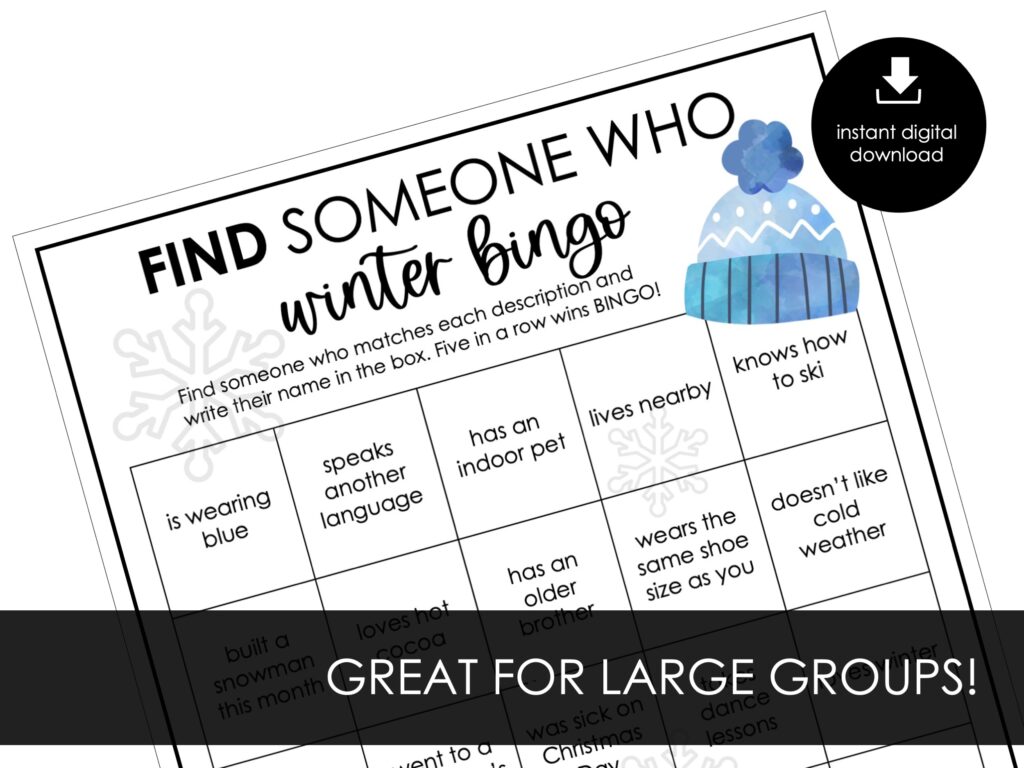 Winter Find Someone Who Printable Bingo Game, Holiday Party Game ...