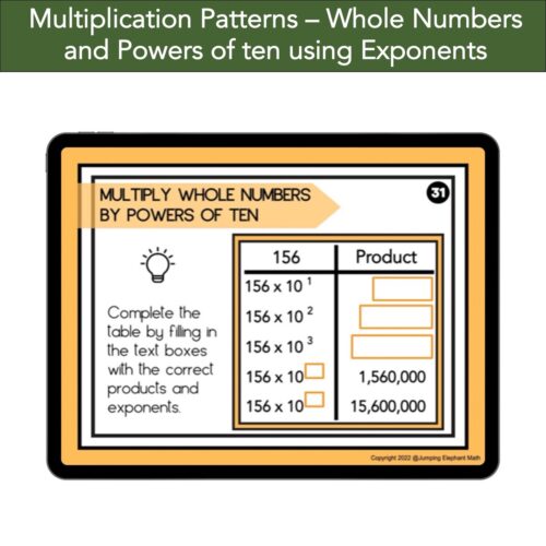 Multiply Whole Numbers by Powers of Ten with Exponents Boom Cards ...