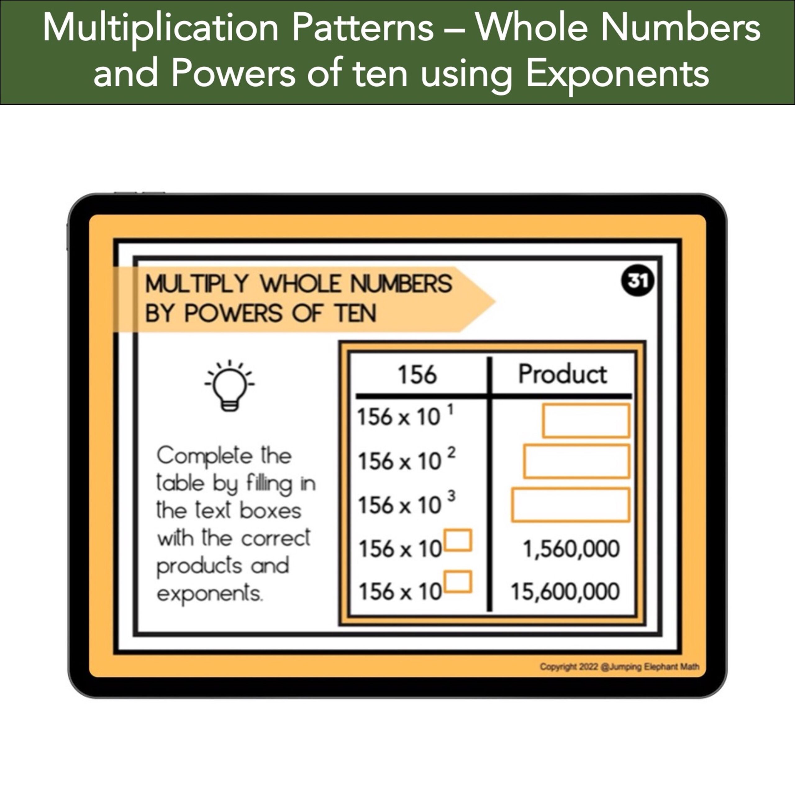 Multiply Whole Numbers by Powers of Ten with Exponents Boom Cards ...